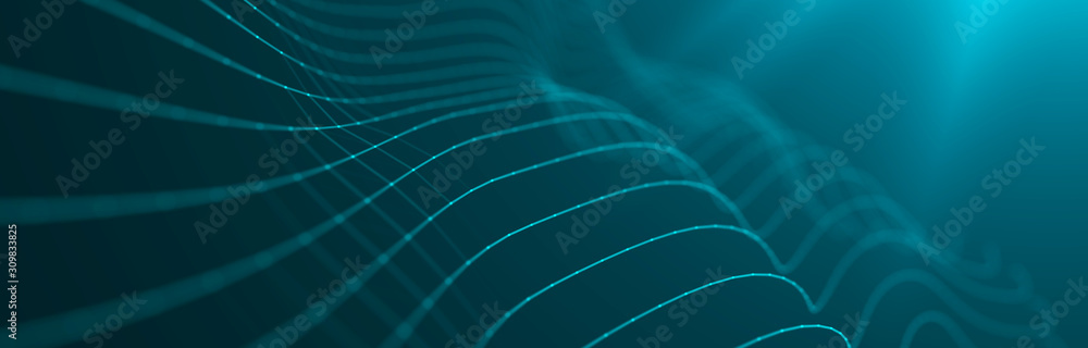 Wave 3d. Wave of particles. Abstract Blue Geometric Background. Big ...