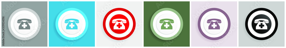 Emergency call icon, phone vector illustrations in 6 colors options for ...