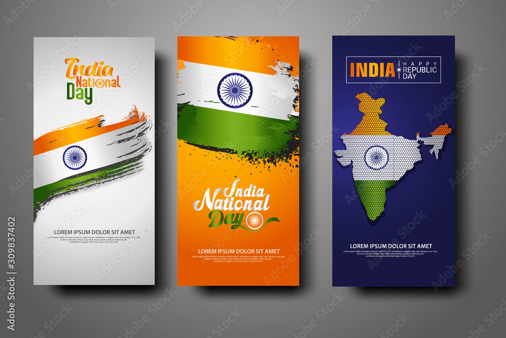 Happy India Day Celebration vertical banner Background set. Stock ...