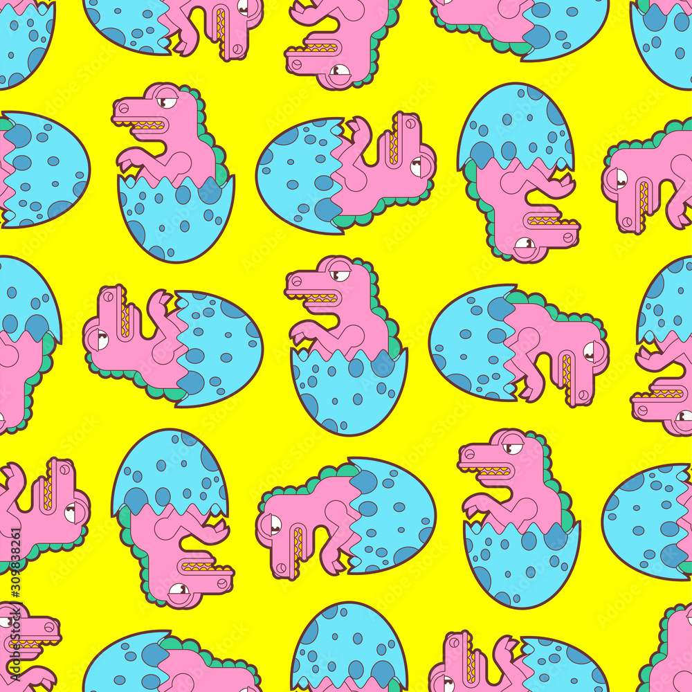 Dinosaur in egg pattern seamless. Small dyno in shell background. Baby ...