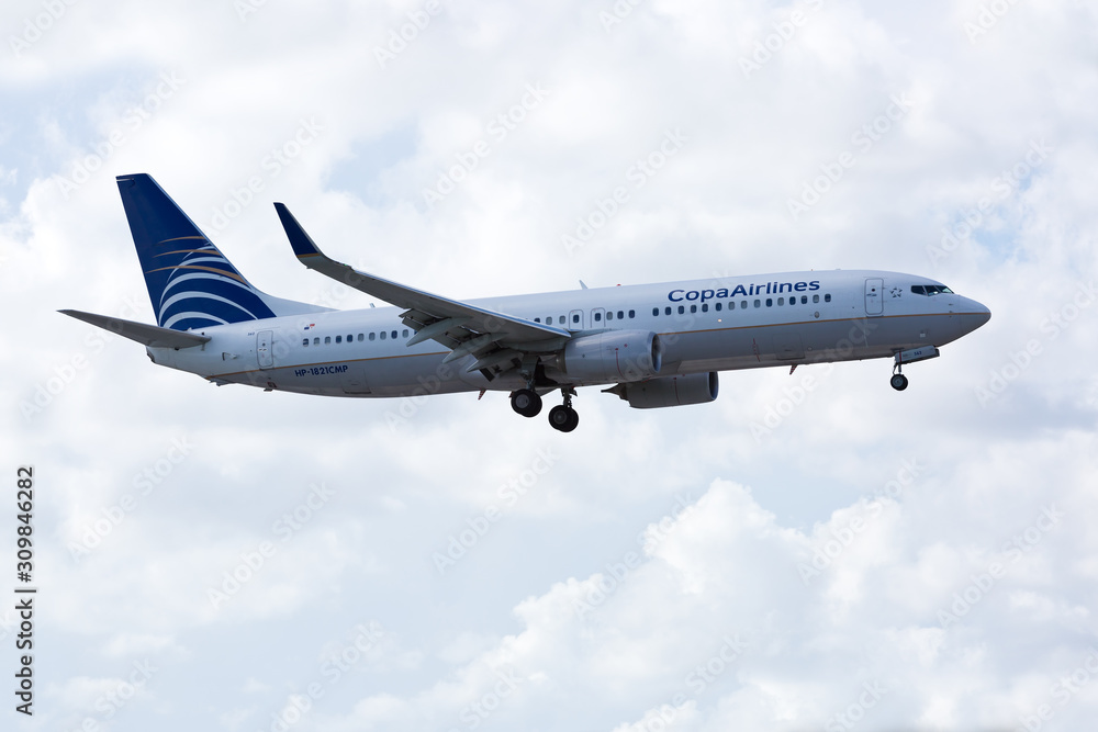 Chicago, USA - February 28, 2018: Boeing 737 Copa Airlines landing at O ...