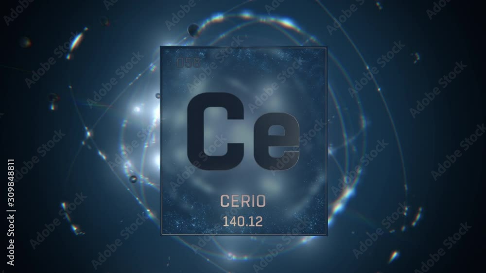 Cerium as Element 58 of the Periodic Table. Seamlessly looping 3D ...