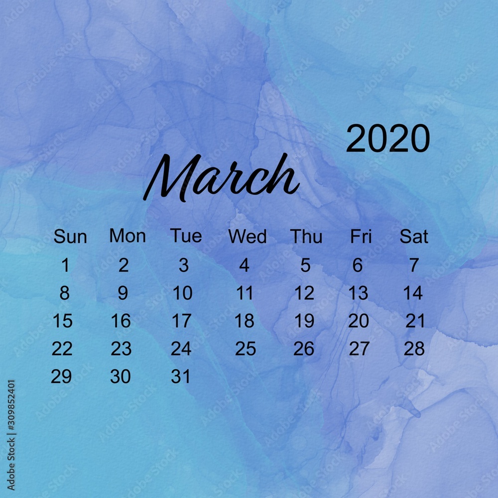 March - Simple calendar layout for 2020 the Week starts on Sunday with ...