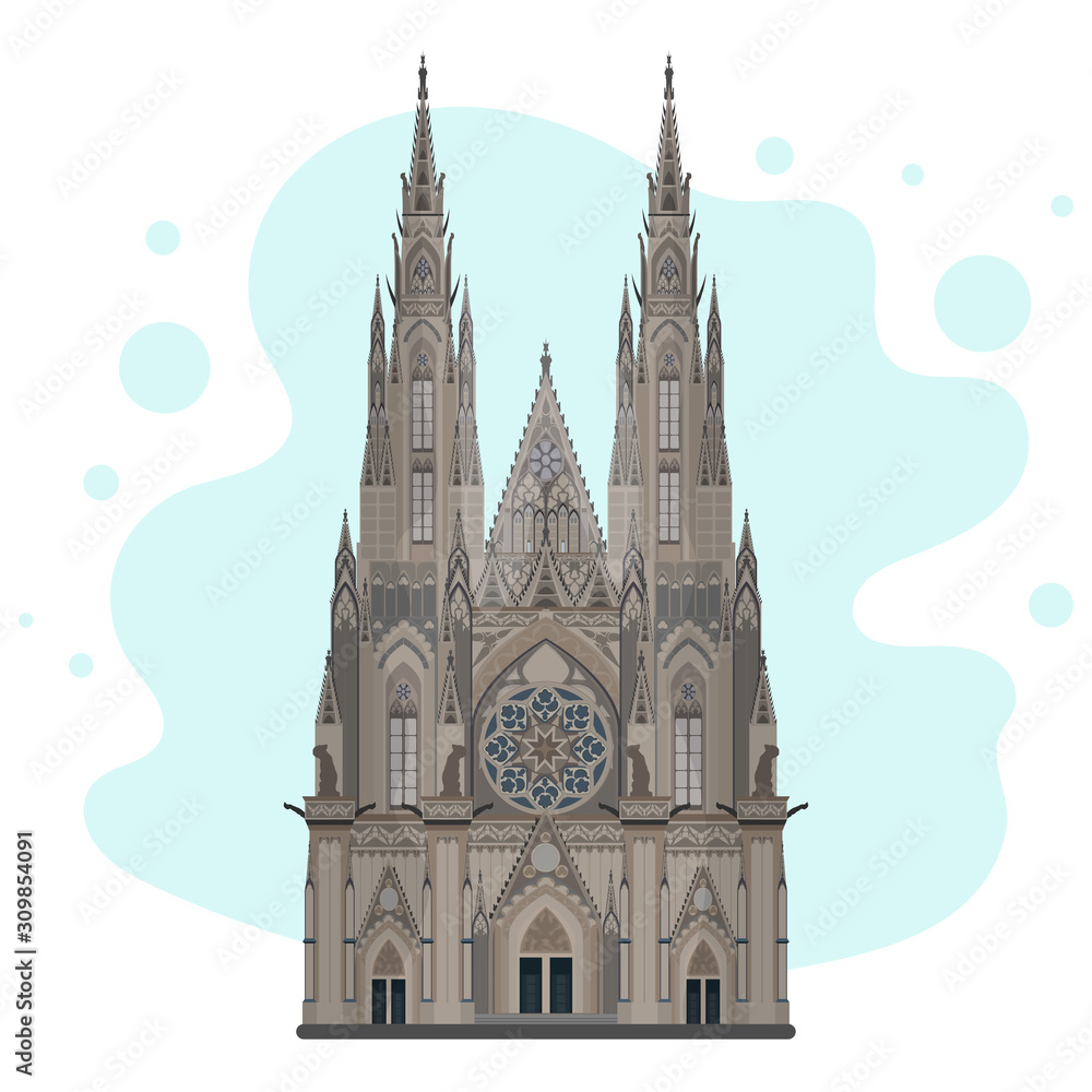 Vector sketch of St. Vitus Cathedral. High detail gothic cathedral ...