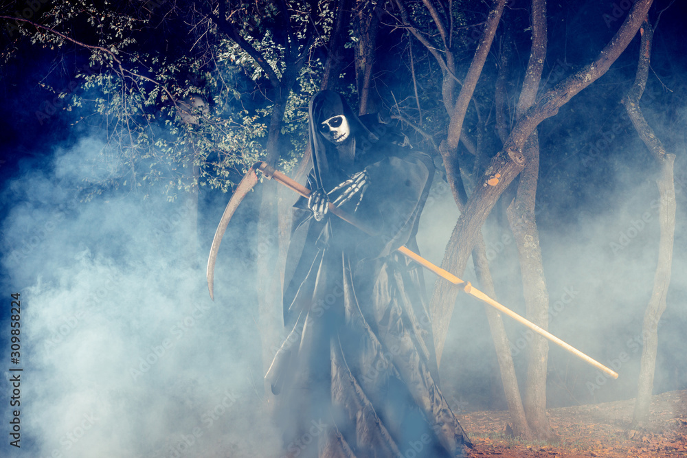 Portrait of grim reaper, the angel of death ( Azrael ) lurking through ...