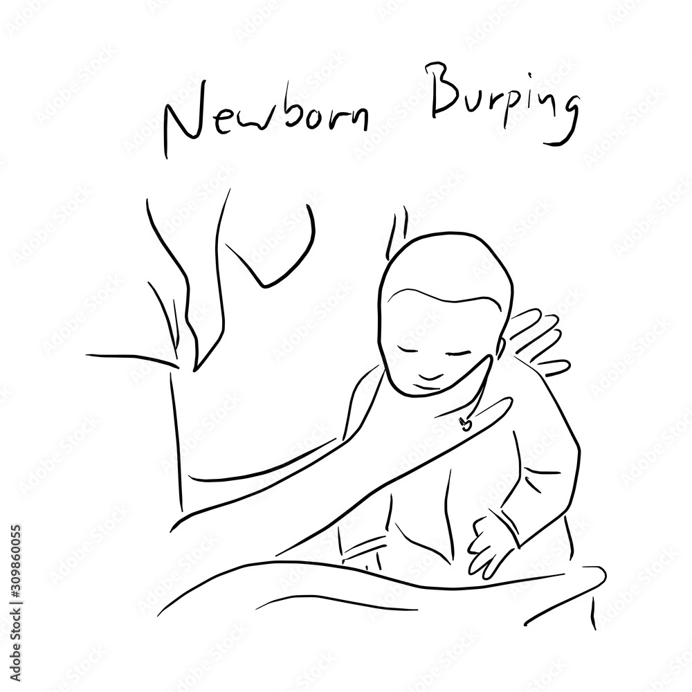 close-up burping for baby after feeding vector illustration sketch ...