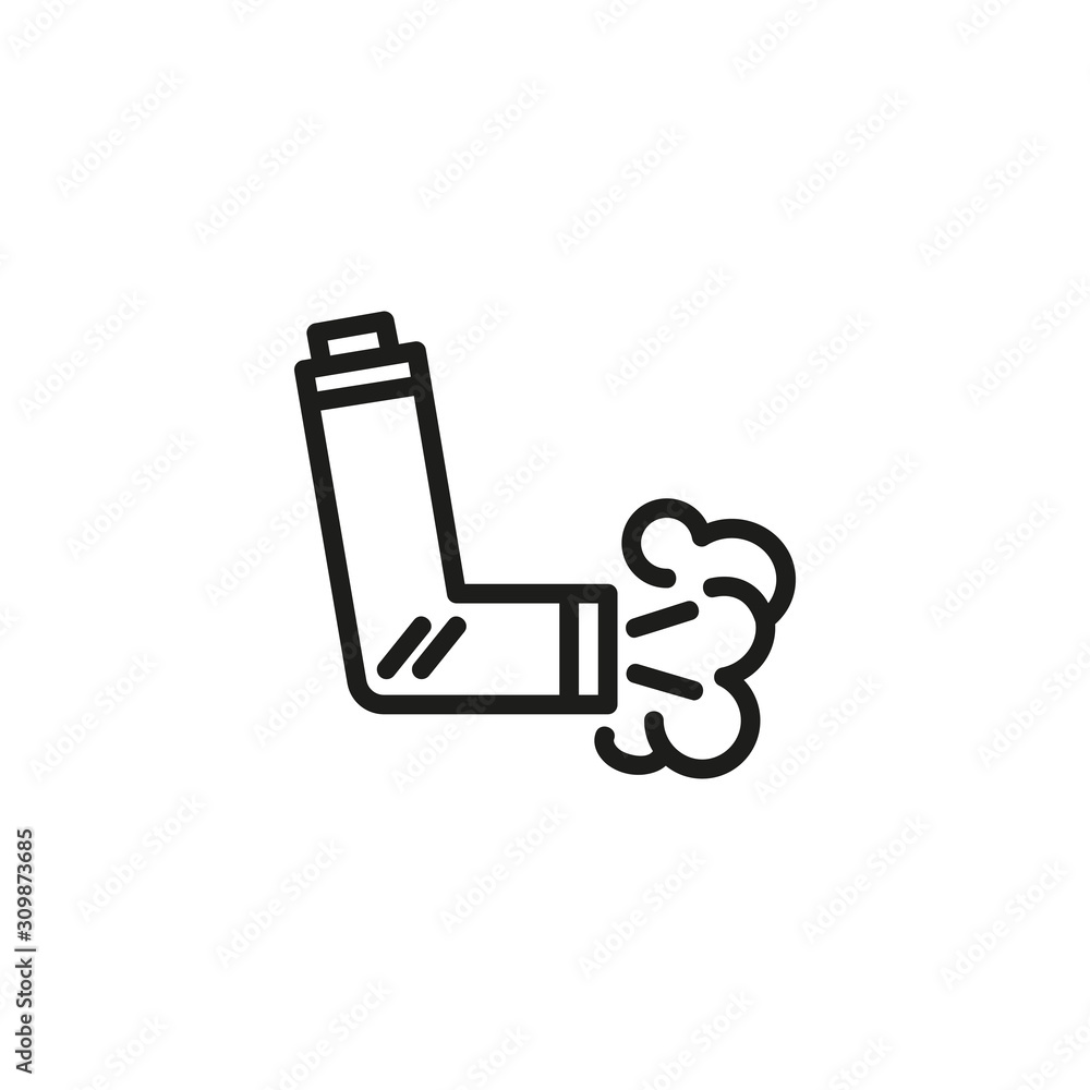 Inhalation thin line icon. Inhaler nozzle, asthma isolated outline sign ...