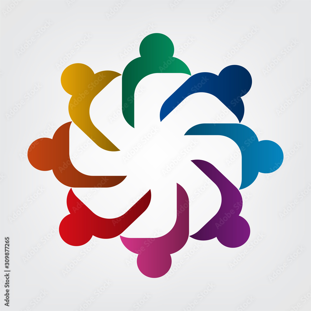 Group of eight people logo in a circle.Persons teamwork holding Stock ...