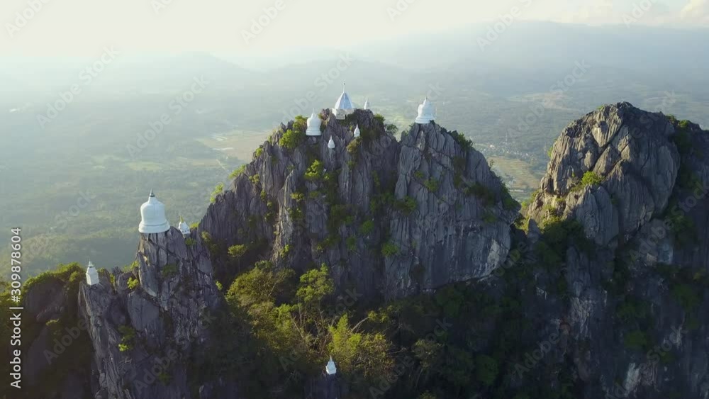 Spectacular aerial view of floating pagodas on the mountain cliff at ...