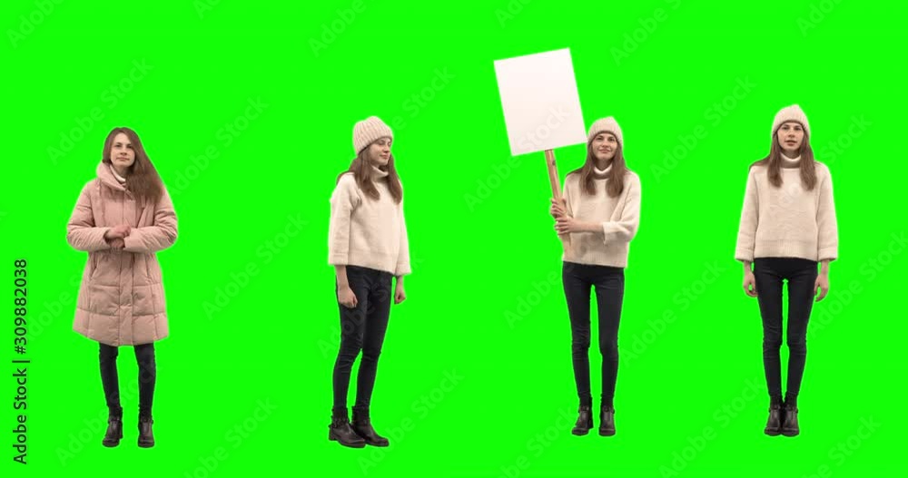 GREEN SCREEN CHROMA KEY Caucasian female posing as a strike participant ...