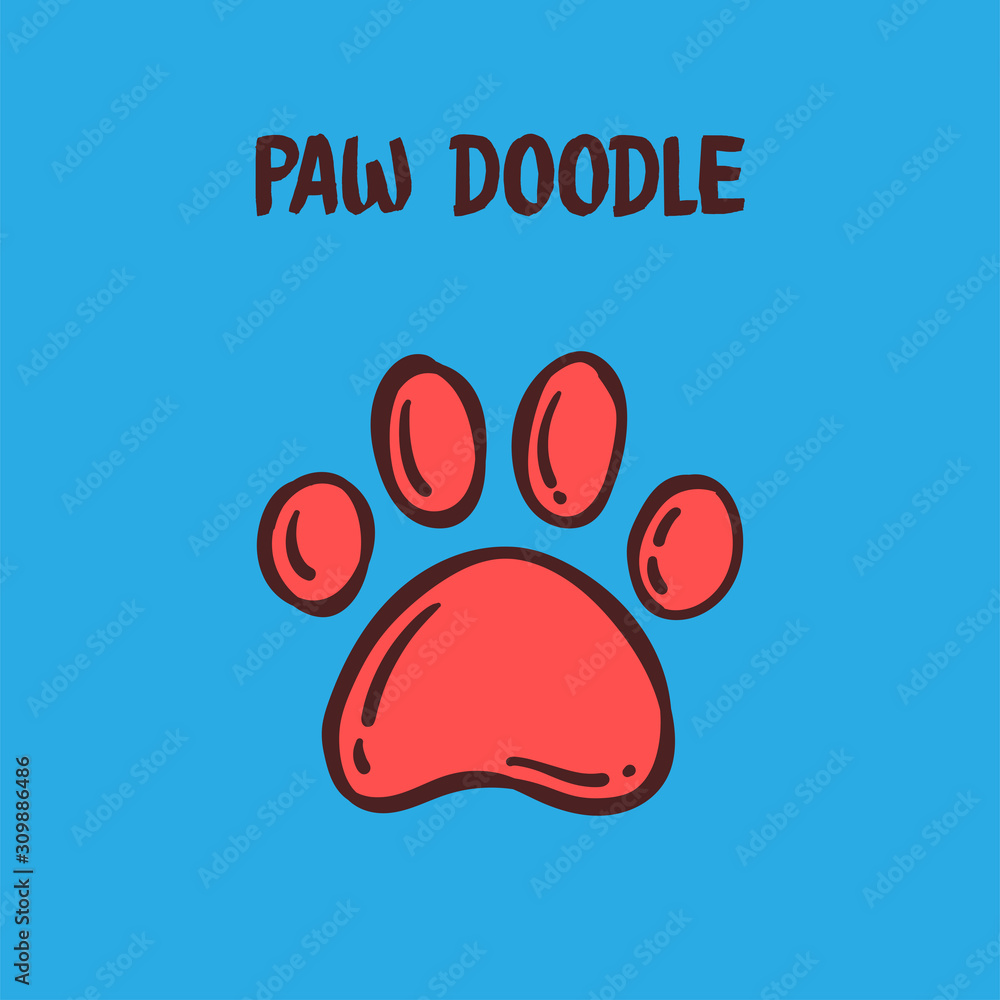 Dog paw doodle, hand drawn sketch. Pet footprint cute illustration ...