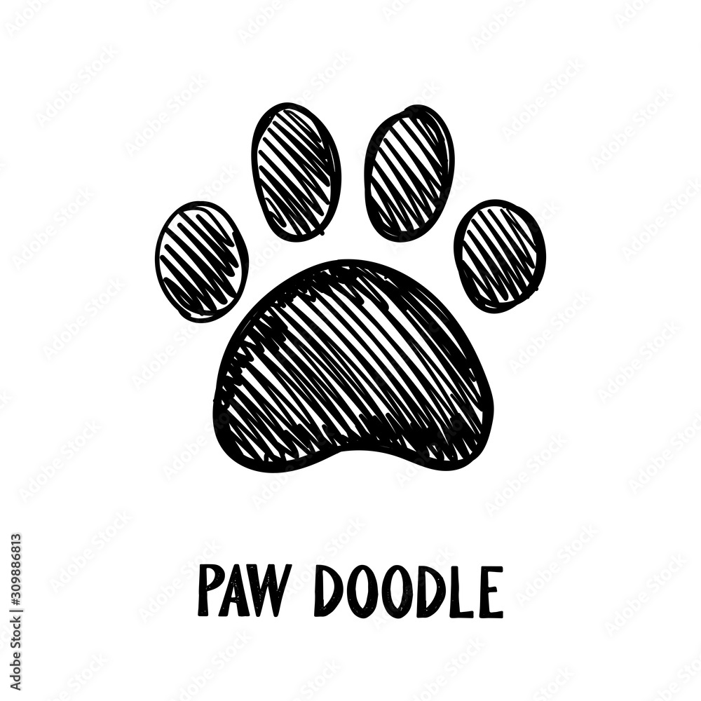 Dog paw doodle, hand drawn sketch. Pet footprint cute illustration ...