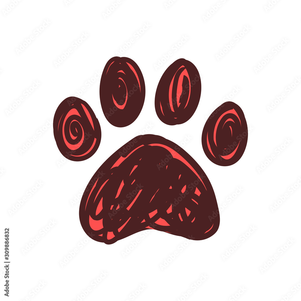 Dog paw doodle, hand drawn sketch. Pet footprint cute illustration ...