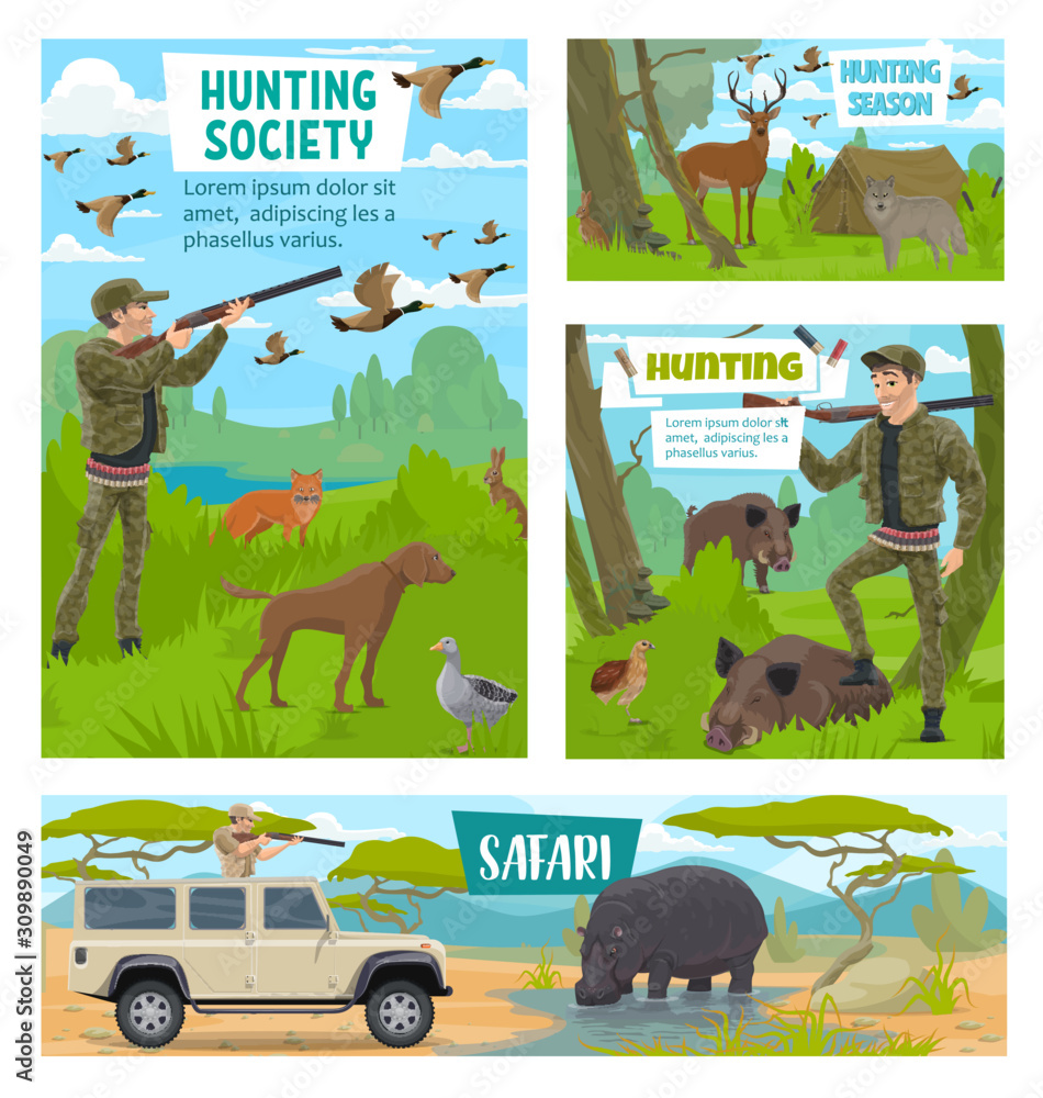 Hunter club society, hunting open season and African safari hunt ...