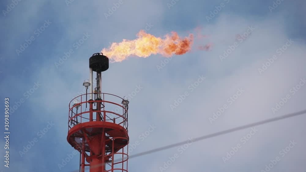 fume of fire on flare stack to burning heat gas, pollution in ...