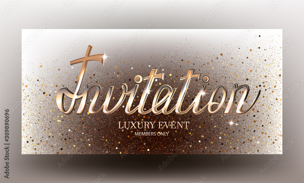 Invitation card with with gold letters and sparkling shiny background ...