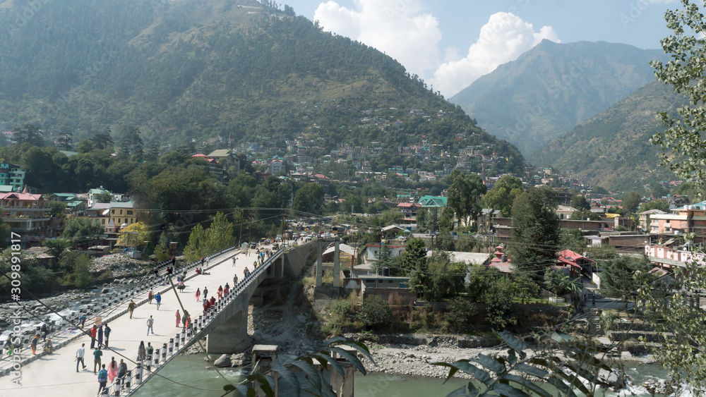 Landscape scenery of Kullu capital City, the famous Indian resort town ...