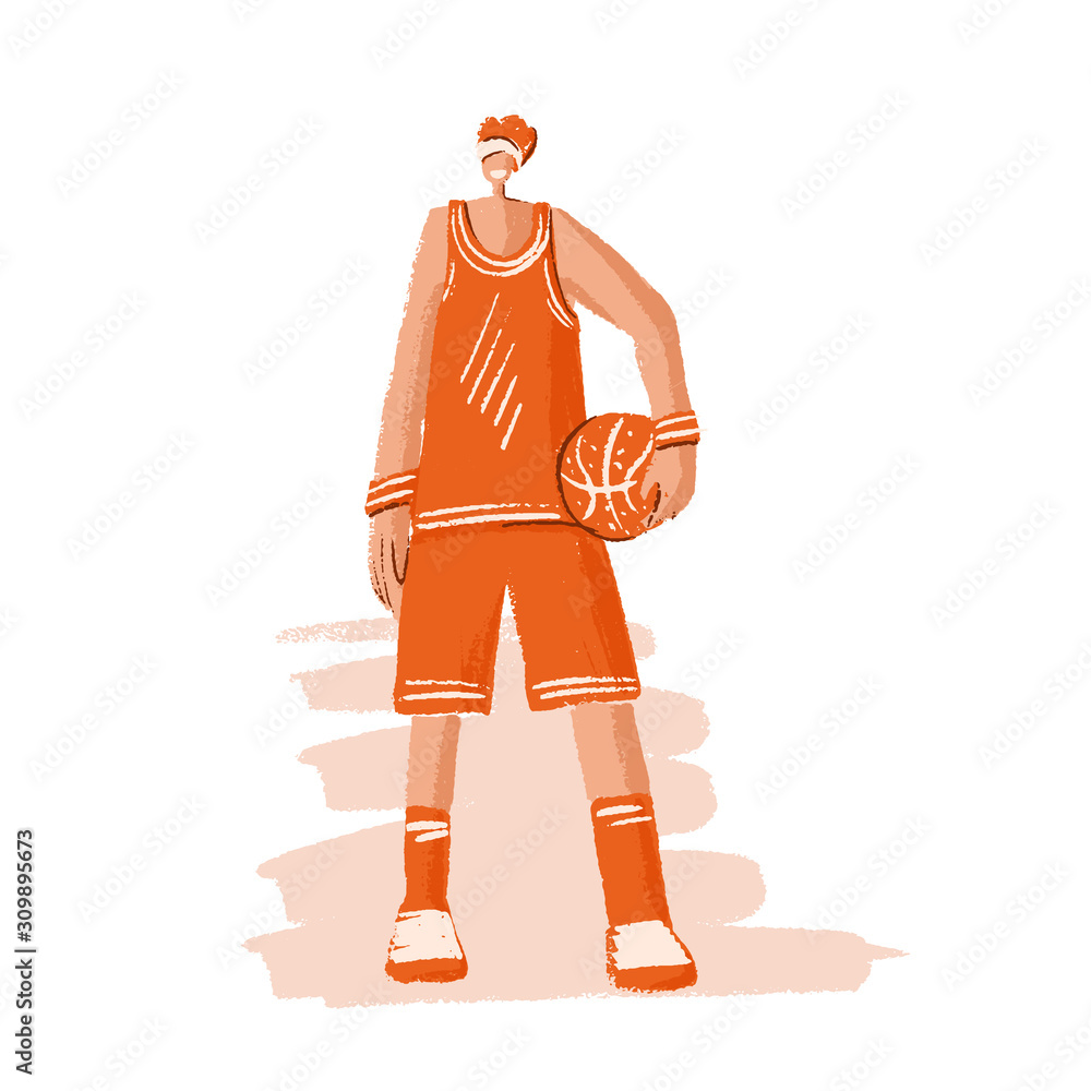 Vector sketched hand draw illustration of sportsman in sport orange ...