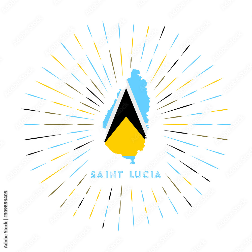 Saint Lucia sunburst badge. The island sign with map of Saint Lucia ...