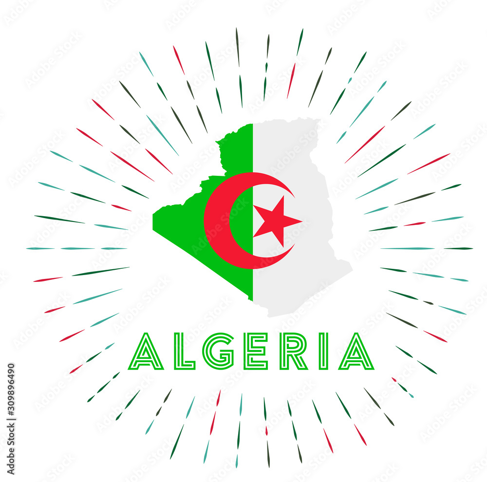 Vecteur Stock Algeria sunburst badge. The country sign with map of ...