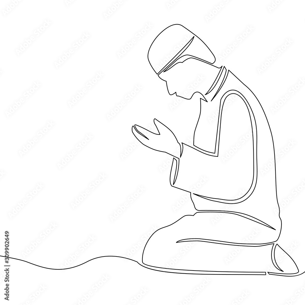 Continuous line drawing Islamic praying concept Stock Vector | Adobe Stock