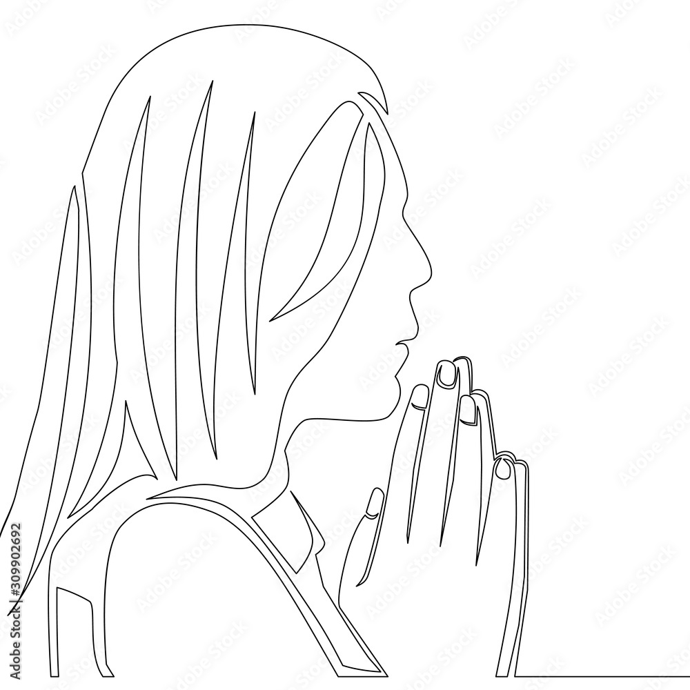 Continuous line drawing Christian prayer concept Stock Vector | Adobe Stock