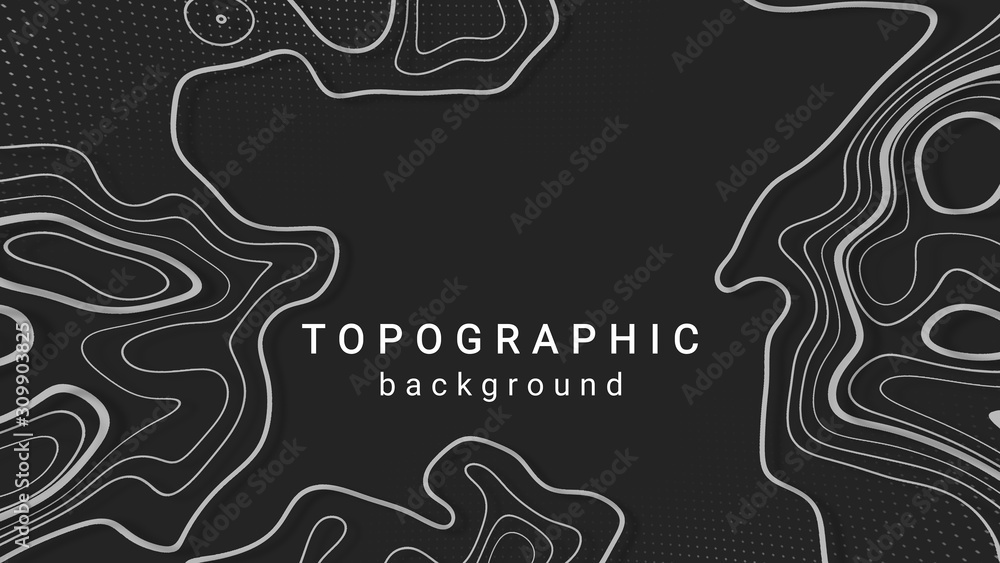 Topographic background and texture, monochrome image. 3D waves ...