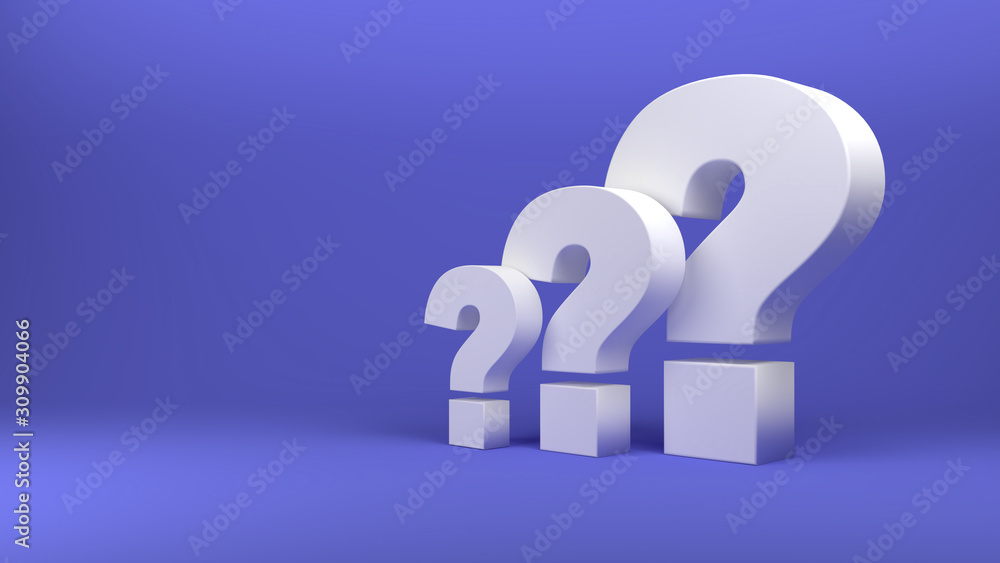 3d render of three question marks on royal blue background Stock ...