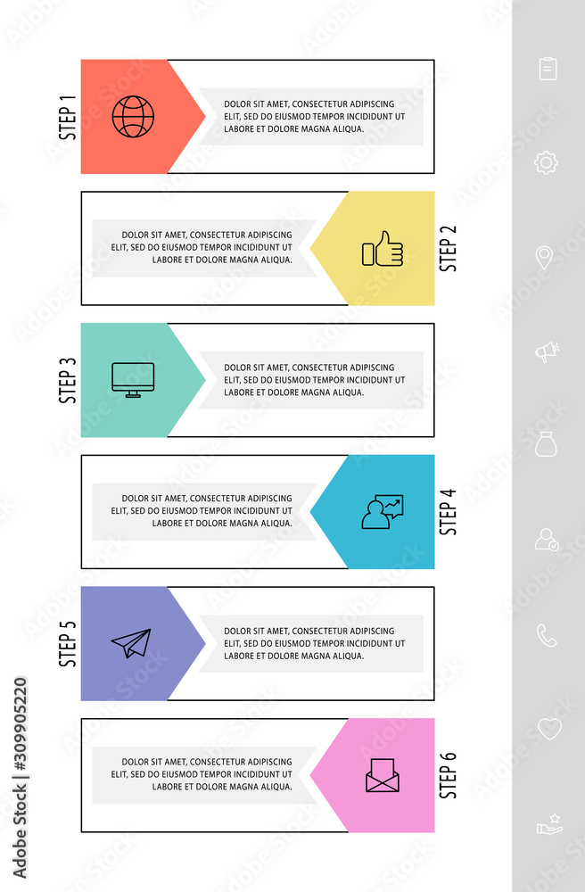 Vector infographic flat template. Shape with six for four diagrams ...