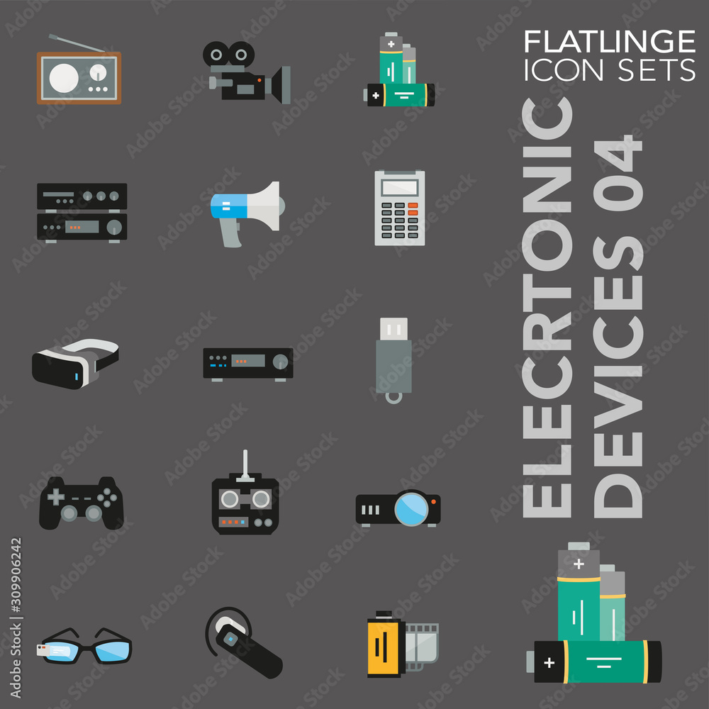 High quality colorful icons of electronic device. Flatlinge are the ...