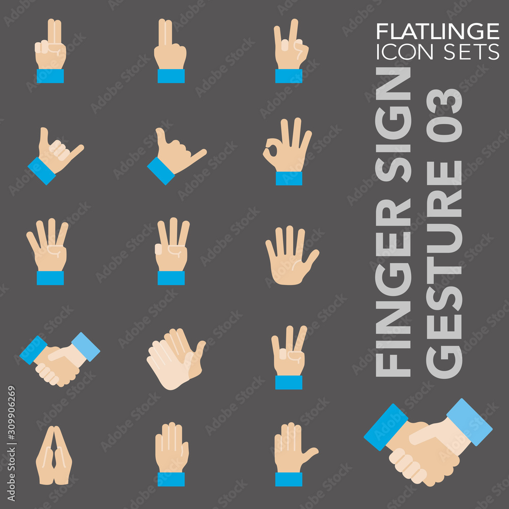High quality colorful icons of finger sign and gesture. Flatlinge are ...