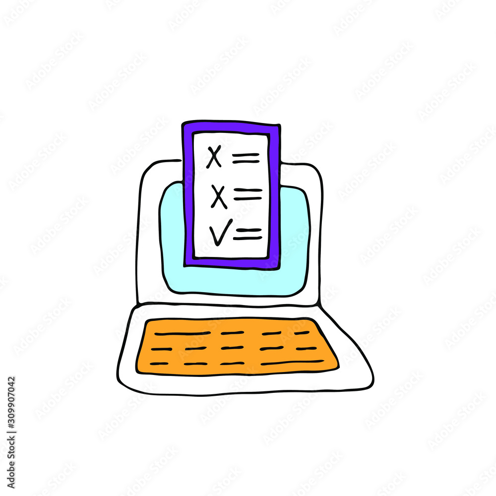 Computer with the words yes, no on-screen and keyboard. Voting, choice ...