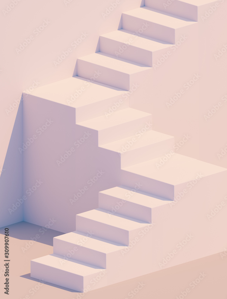 White stairs 3d rendering. Staircase minimal background. Abstract ...