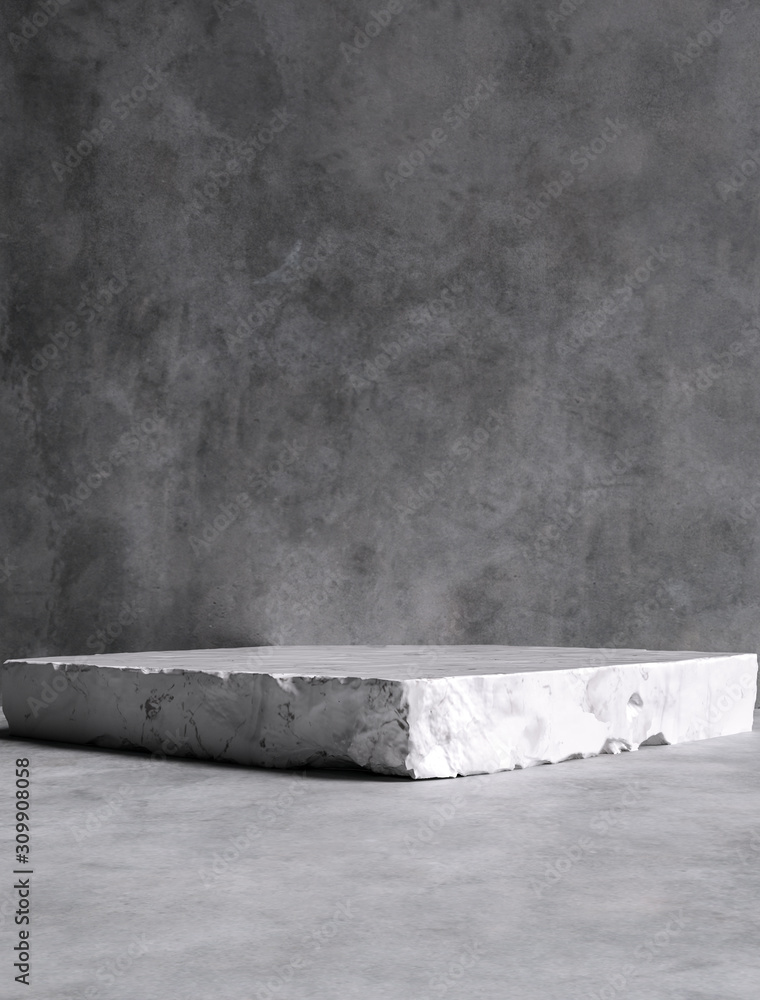 Product setting podium rough stone slab, marble counter concrete floorl ...