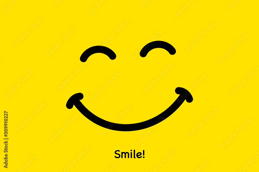 Smile icon. Face Smiling logo on yellow background. Smiling emoticon ...