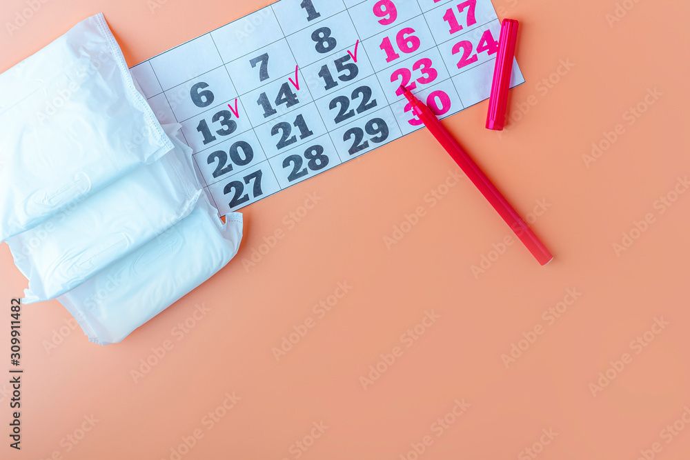 Protective menstrual pads and calendar of menstruation cycle (period ...