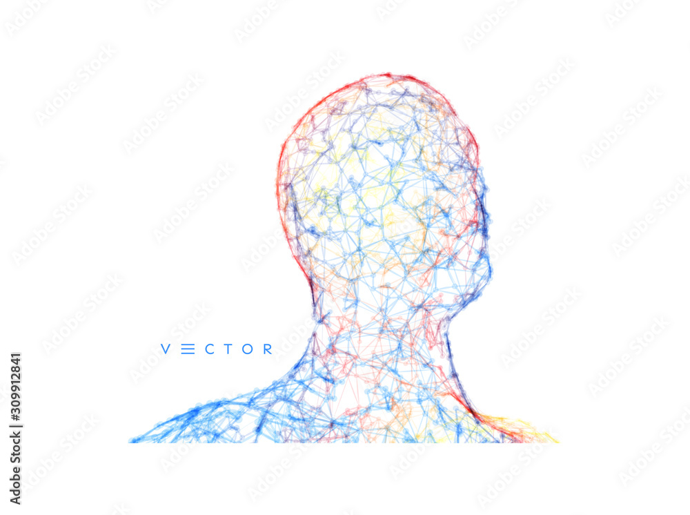 3d human face created in grid style. Artificial intelligence concept ...