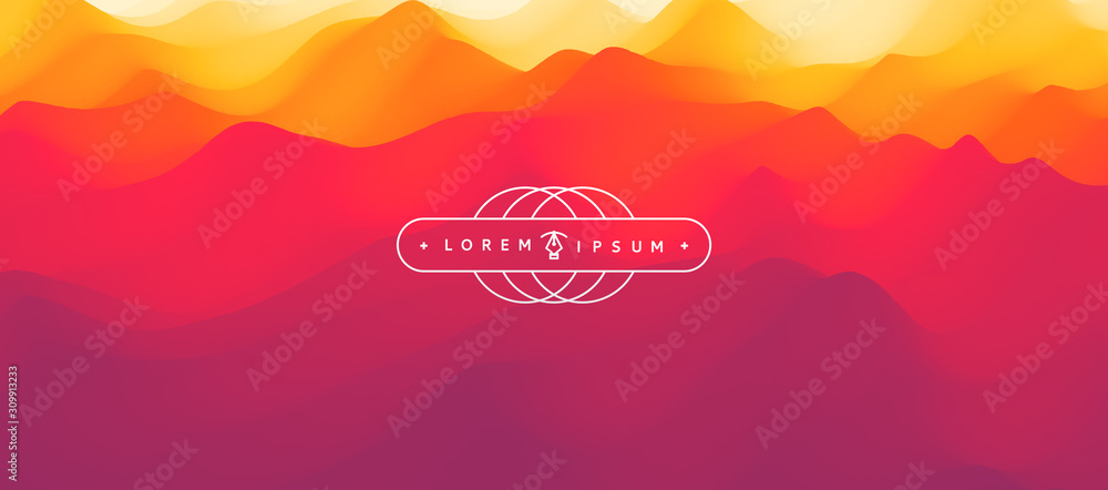 Red abstract background. Realistic landscape with waves. Cover design ...