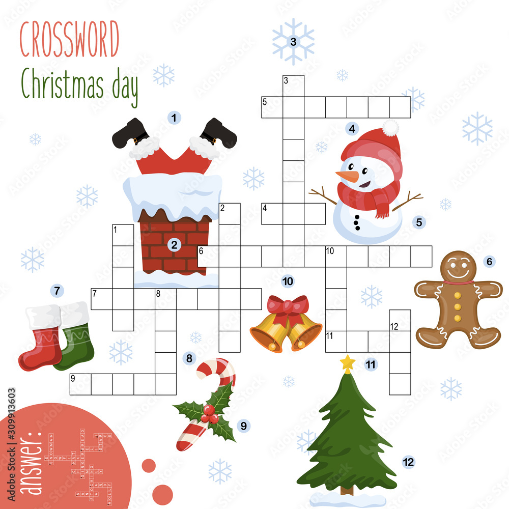 Easy crossword puzzle 'Christmas day', for children in elementary and ...