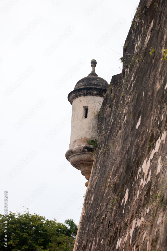 watchtower of castle El Morro (old spanish citadel) in San Juan, Puerto ...