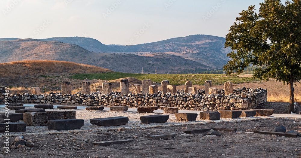 ruins of an israelite stone storehouse made with pillars and columns at ...