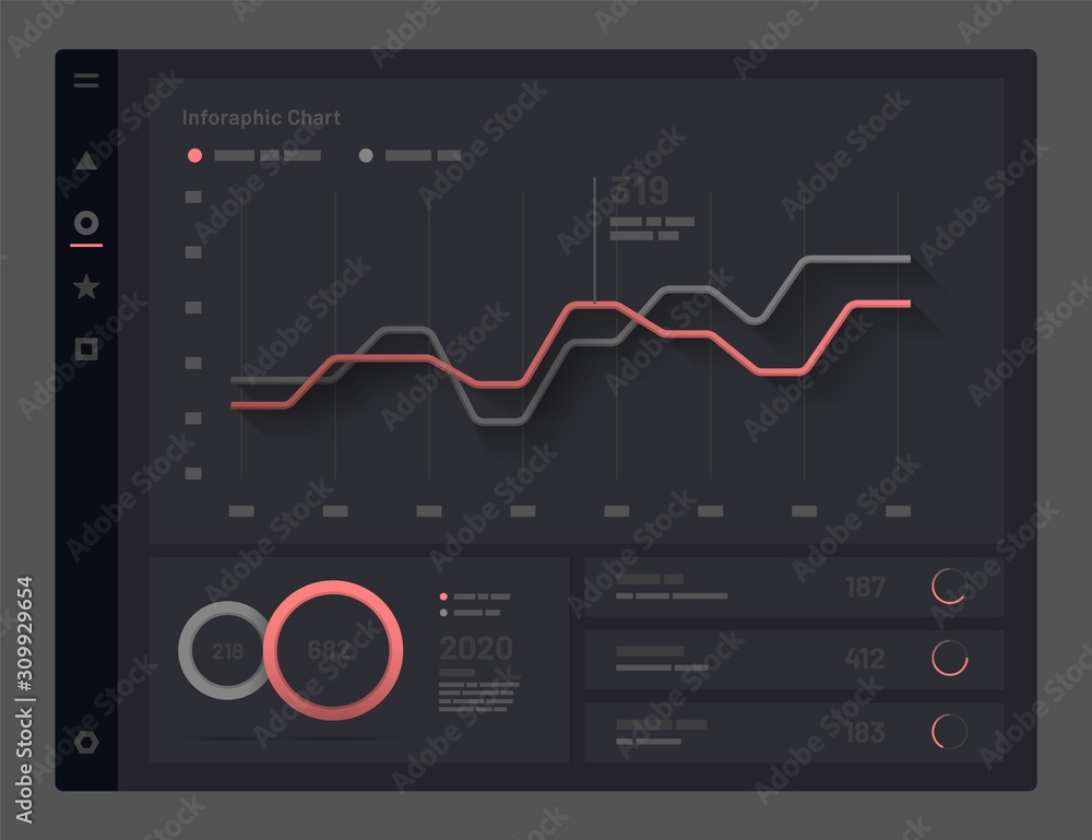 Web app Dashboard UI and UX Kit. Elements of infographics on a black ...