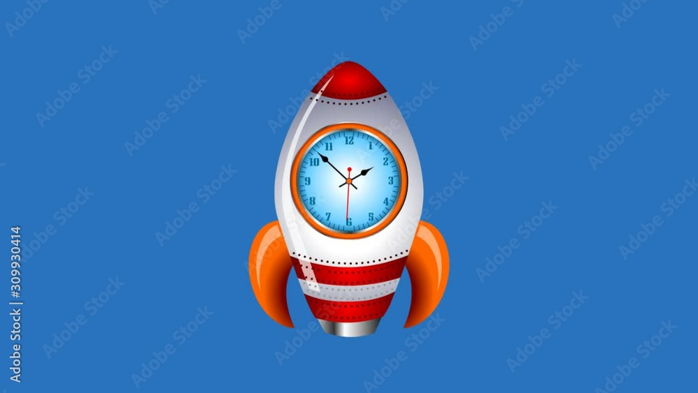 Animated cartoon rocket clock illustration with flying animation. Stock ...