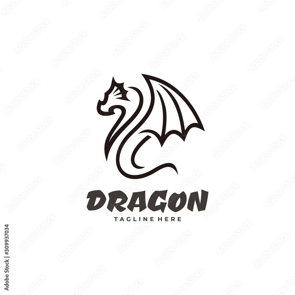 Line Mono Lineart of Dragon Wing Logo Icon Stock Vector | Adobe Stock