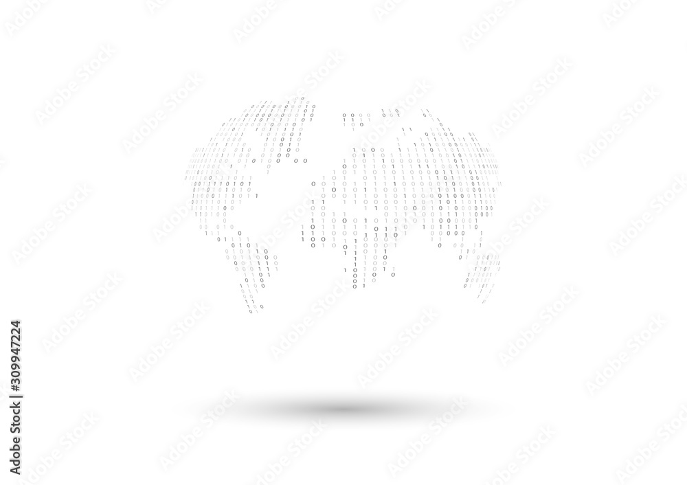 Global matrix Binary code black and white background with digits on ...