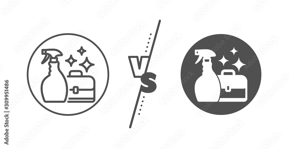 Washing liquid or Cleanser symbol. Versus concept. Cleaning spray line ...