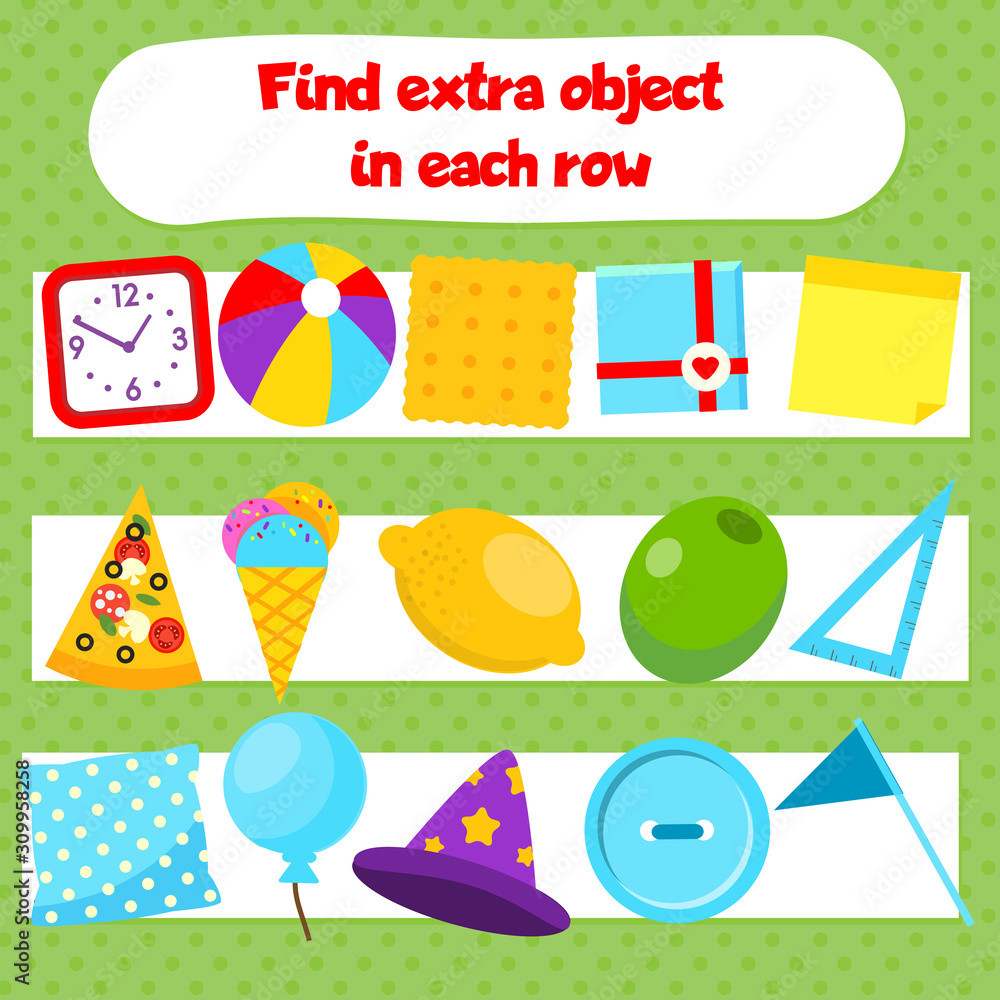 Educational children game. What does not fit logic game. Find odd one ...