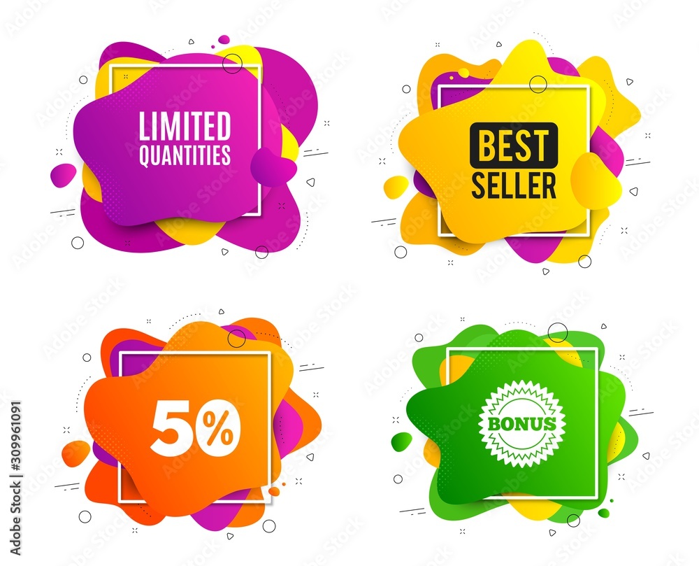 Limited quantities symbol. Liquid shape, various colors. Special offer ...