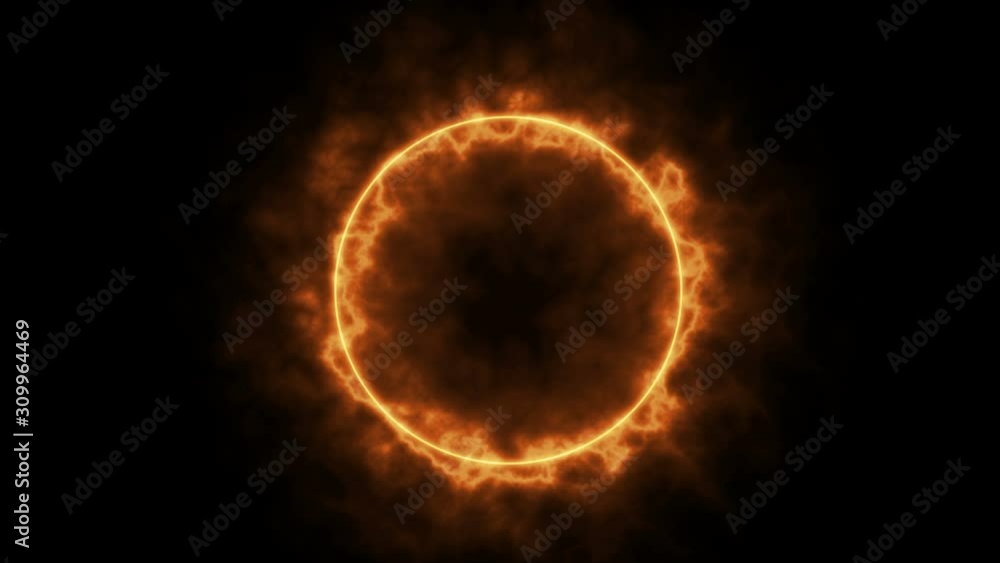 Abstract fiery circle on a dark background. Shining circular banner ...