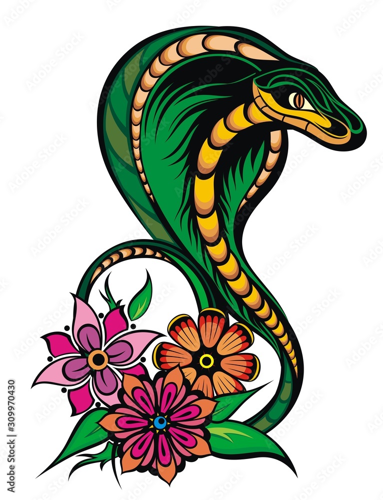 Vector illustration of snake tattoo style Stock Vector | Adobe Stock